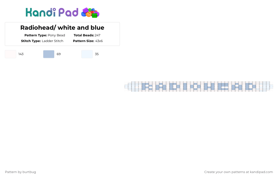 Radiohead/ white and blue Pony Bead Pattern - Kandi Pad | Kandi ...