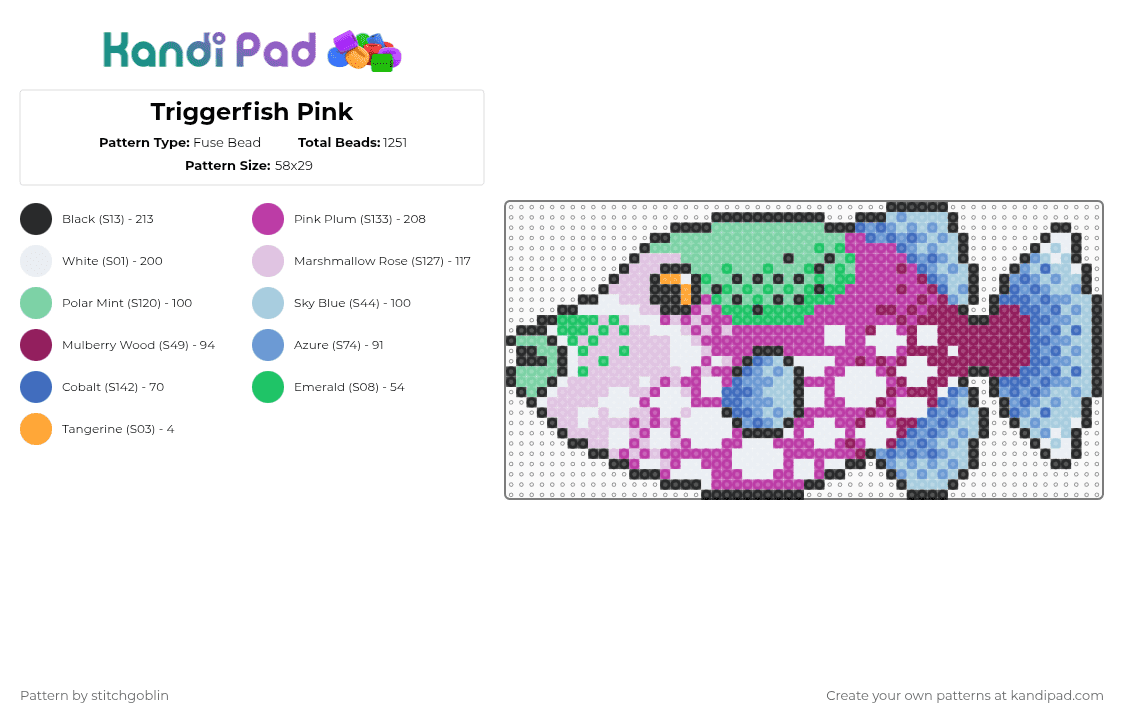 Triggerfish Pink Fuse Bead Pattern - Kandi Pad | Kandi Patterns, Fuse ...