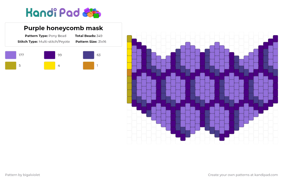 Purple honeycomb mask Pony Bead Pattern - Kandi Pad | Kandi Patterns ...