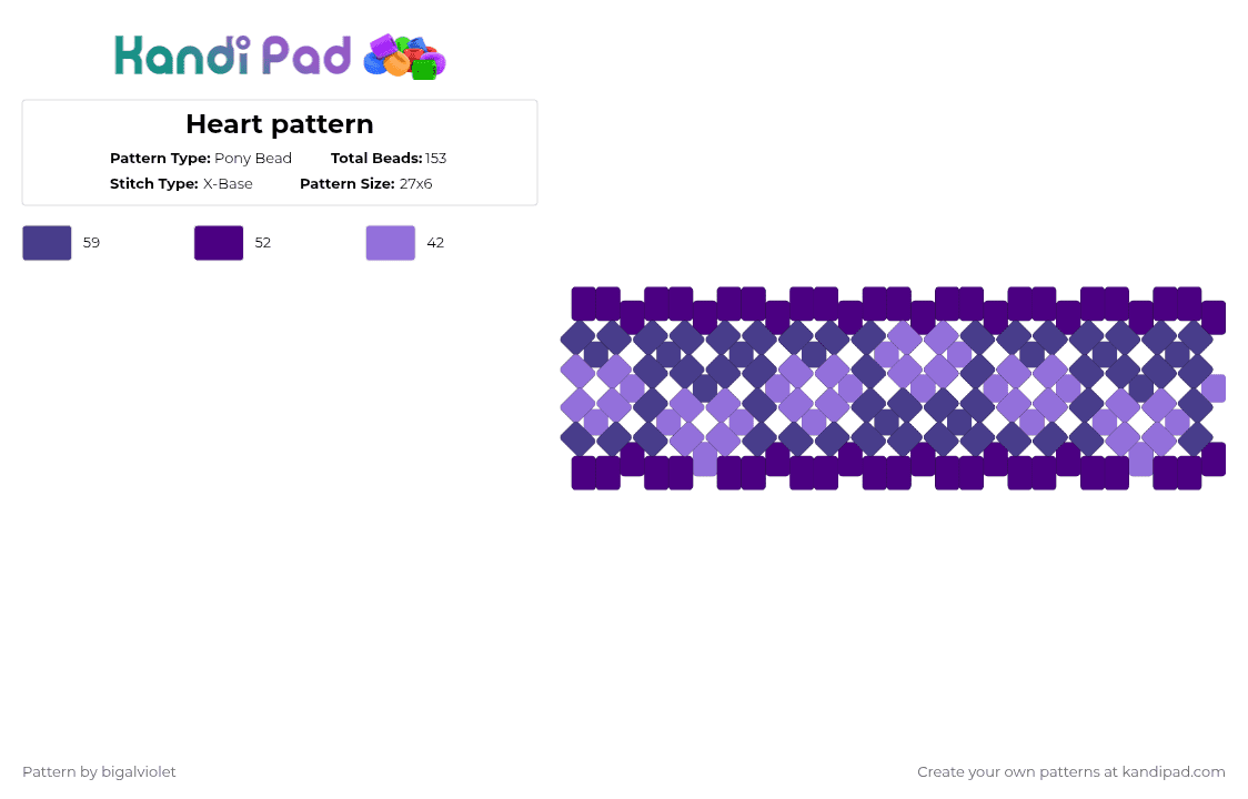 Heart pattern Pony Bead Pattern - Kandi Pad | Kandi Patterns, Fuse Bead ...