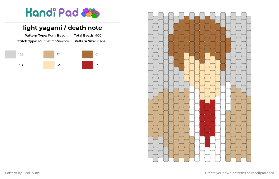 Light yagami / death note Pony Bead Pattern - Kandi Pad | Kandi ...