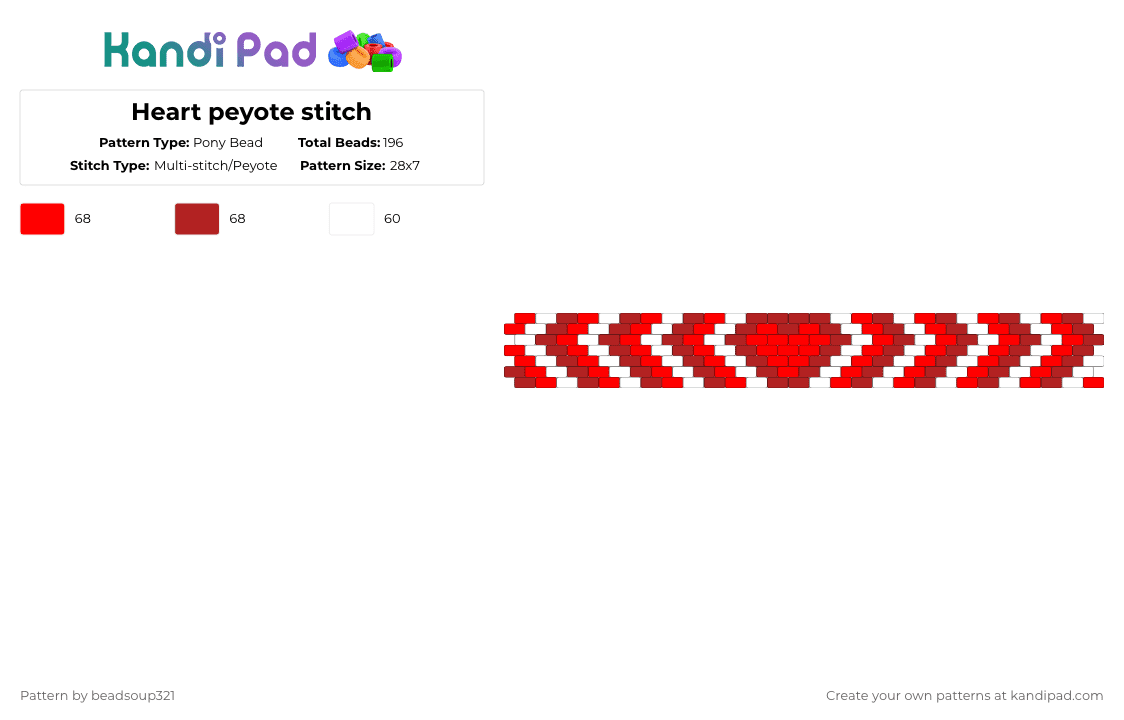 Heart peyote stitch Pony Bead Pattern - Kandi Pad | Kandi Patterns ...