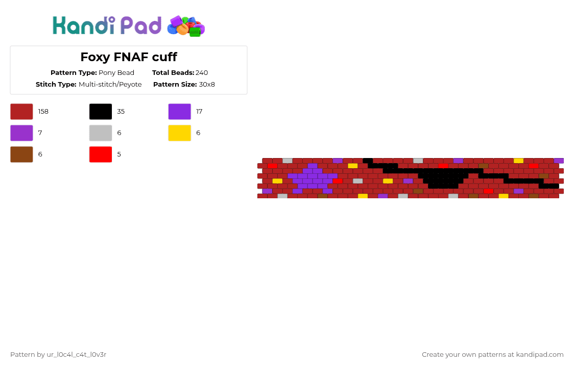 Foxy FNAF cuff Pony Bead Pattern - Kandi Pad | Kandi Patterns, Fuse ...
