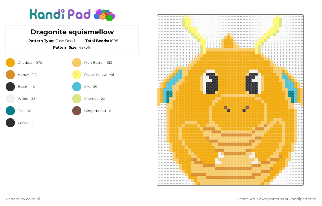Dragonite_squismellow Fuse Bead Pattern - Kandi Pad | Kandi Patterns ...