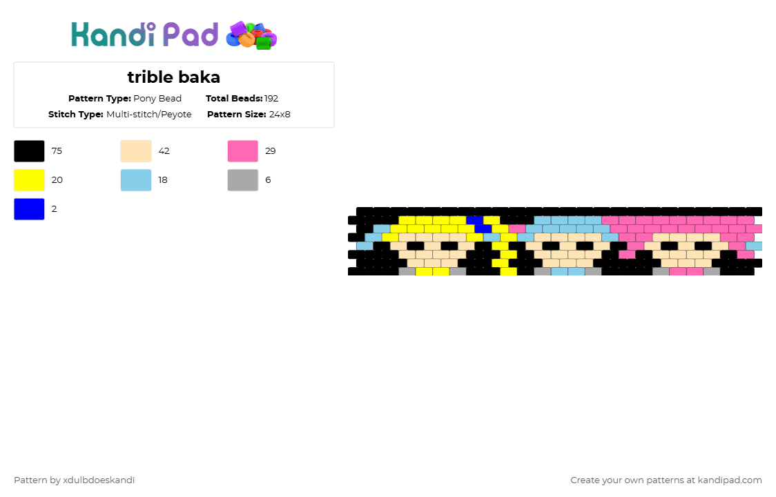 Trible baka Pony Bead Pattern - Kandi Pad | Kandi Patterns, Fuse Bead ...
