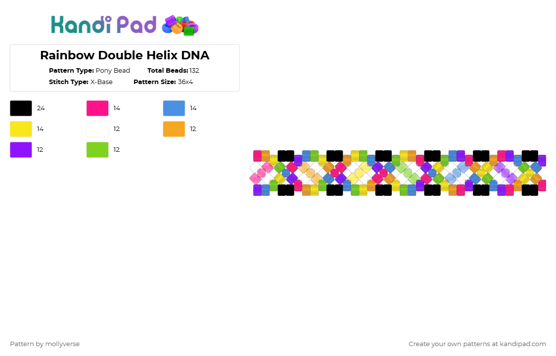 Rainbow Double Helix DNA Pony Bead Pattern - Kandi Pad | Kandi Patterns ...