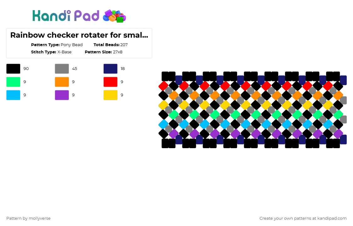 Rainbow checker rotater for smaller wrists Pony Bead Pattern - Kandi Pad | Kandi Patterns, Fuse ...