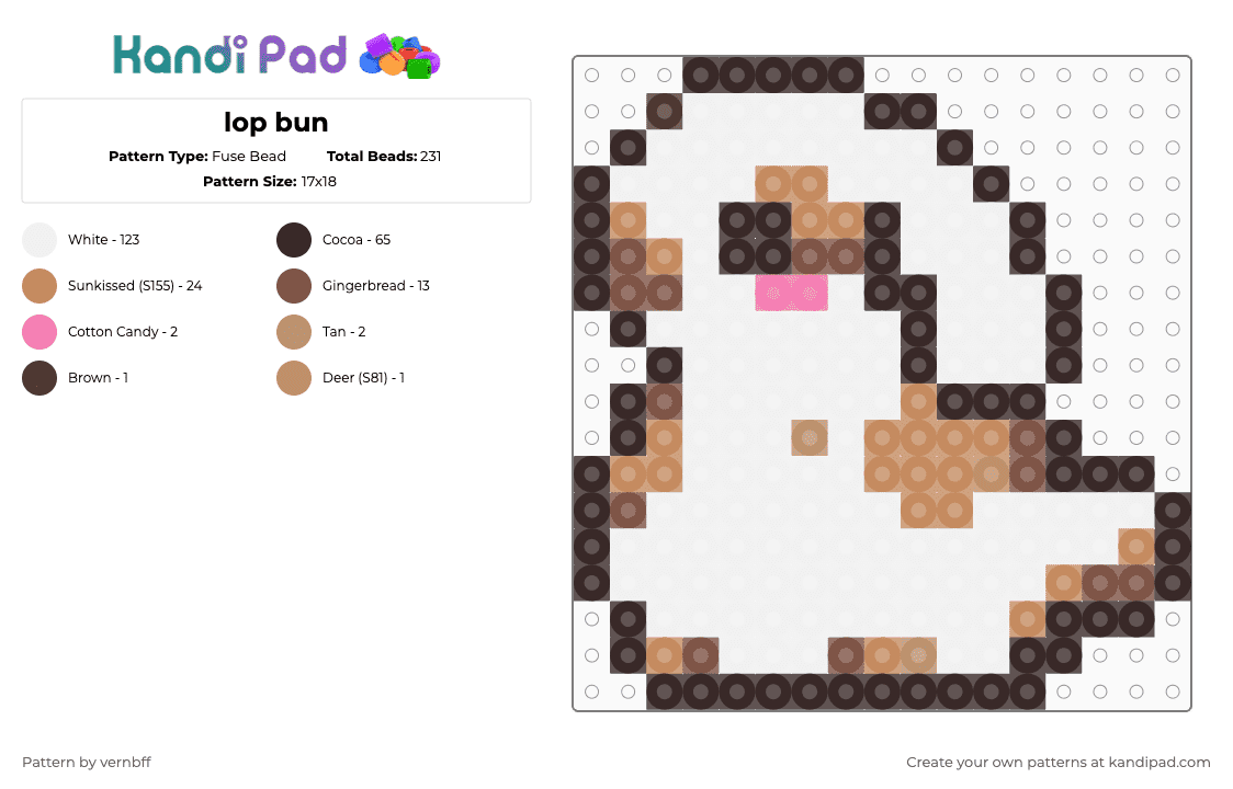 Lop bun Fuse Bead Pattern - Kandi Pad | Kandi Patterns, Fuse Bead ...