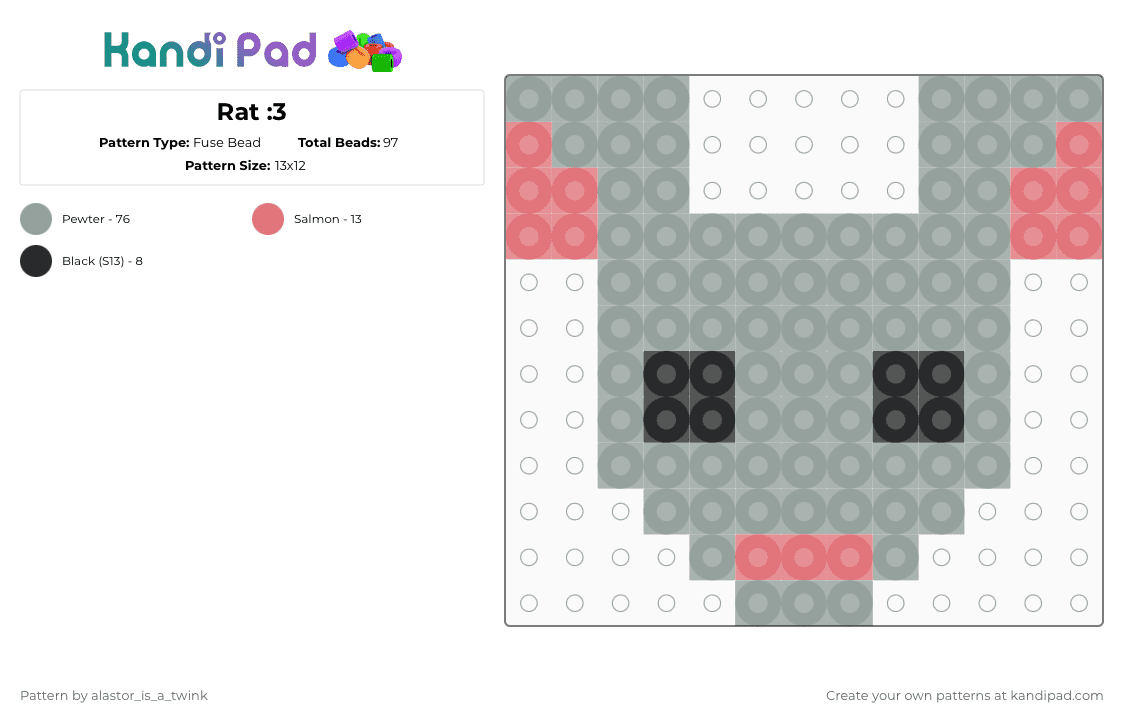 Rat :3 Fuse Bead Pattern - Kandi Pad | Kandi Patterns, Fuse Bead ...
