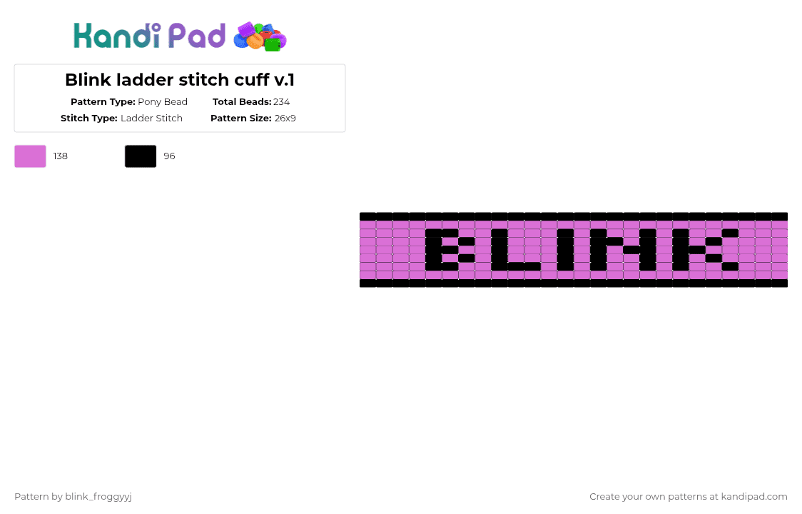 Blink ladder stitch cuff v.1 Pony Bead Pattern - Kandi Pad | Kandi ...