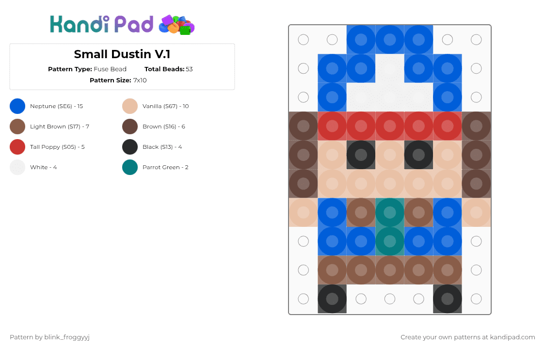 Small Dustin V.1 Fuse Bead Pattern - Kandi Pad | Kandi Patterns, Fuse ...