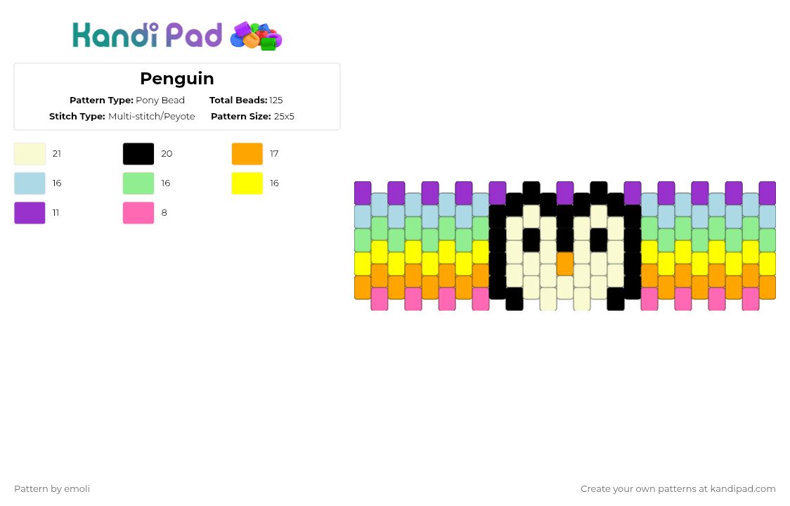 Penguin Pony Bead Pattern - Kandi Pad | Kandi Patterns, Fuse Bead ...