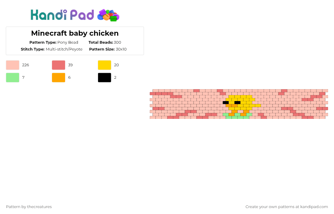 Minecraft baby chicken Pony Bead Pattern - Kandi Pad | Kandi Patterns ...