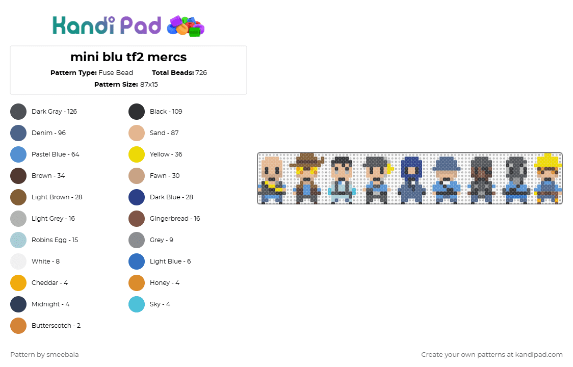 Mini blu tf2 mercs Fuse Bead Pattern - Kandi Pad | Kandi Patterns, Fuse ...