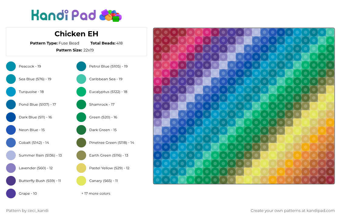 Chicken EH Fuse Bead Pattern - Kandi Pad | Kandi Patterns, Fuse Bead ...