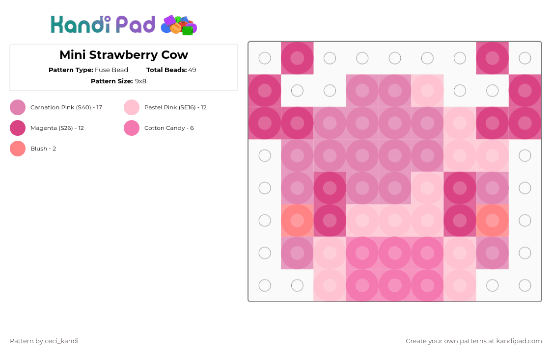 Mini Strawberry Cow Fuse Bead Pattern - Kandi Pad | Kandi Patterns ...