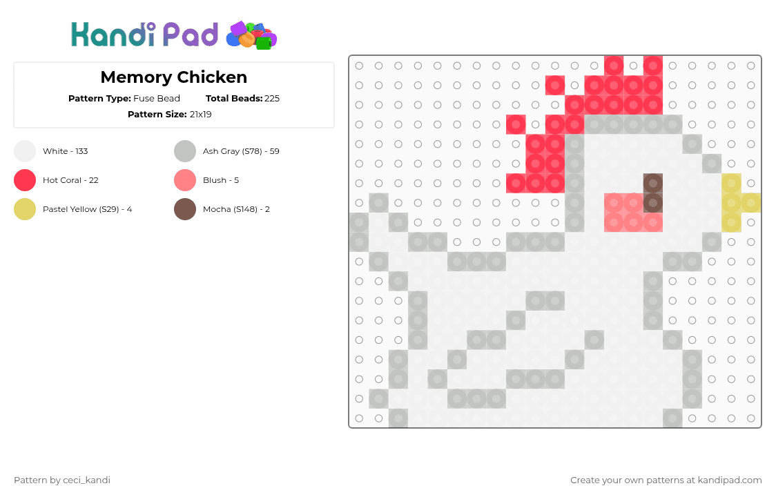 Memory Chicken Fuse Bead Pattern - Kandi Pad | Kandi Patterns, Fuse ...