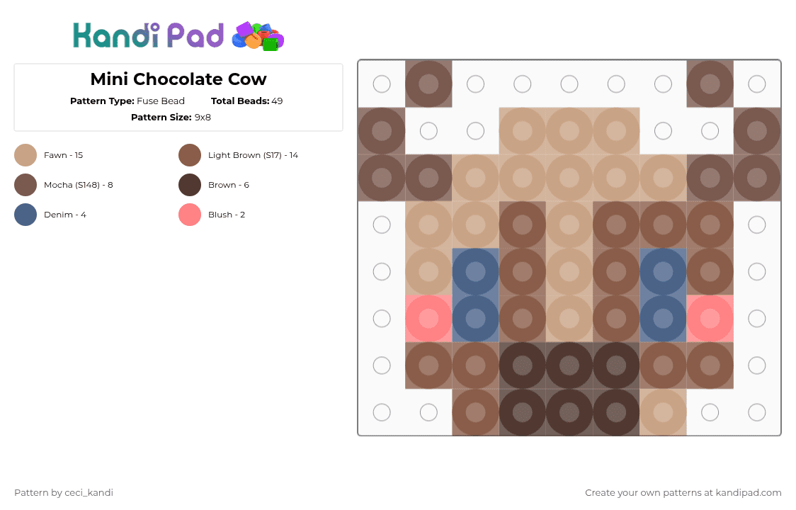 Mini Chocolate Cow Fuse Bead Pattern - Kandi Pad | Kandi Patterns, Fuse ...