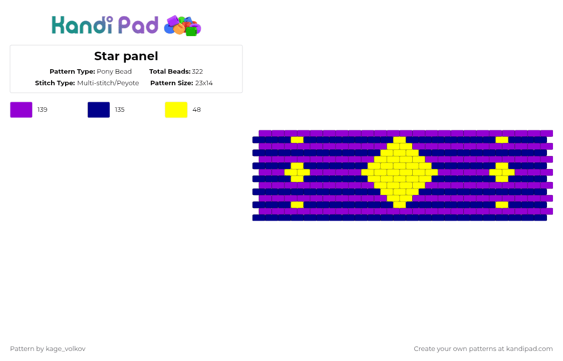 Star panel Pony Bead Pattern - Kandi Pad | Kandi Patterns, Fuse Bead ...