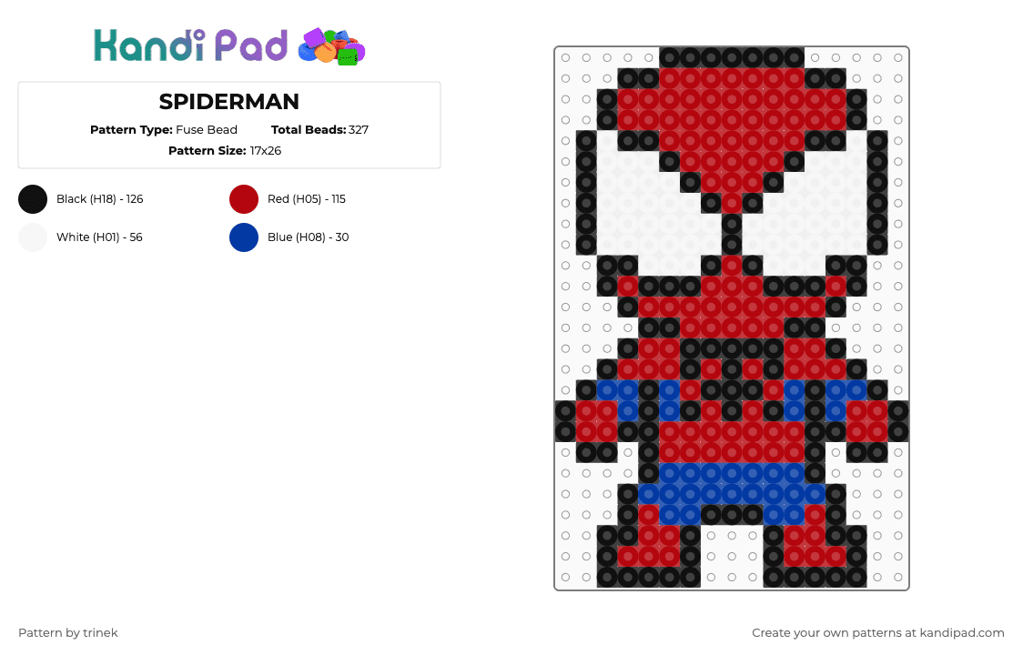 SPIDERMAN Fuse Bead Pattern - Kandi Pad | Kandi Patterns, Fuse Bead ...