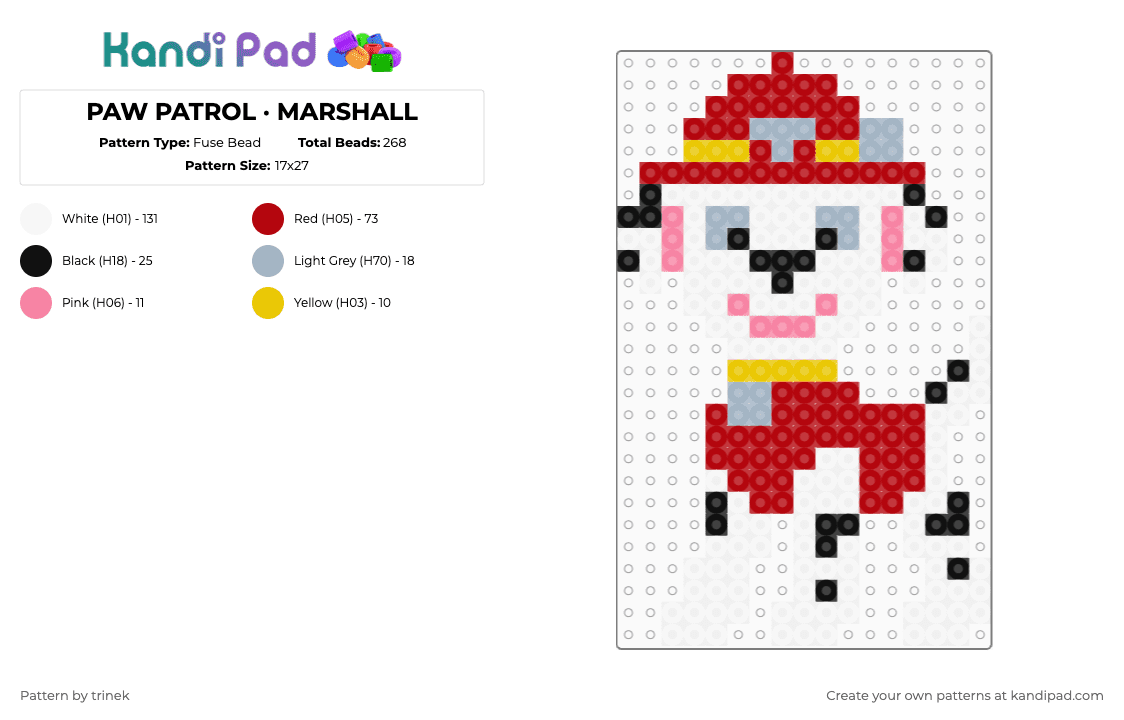 PAW PATROL · MARSHALL Fuse Bead Pattern - Kandi Pad | Kandi Patterns ...