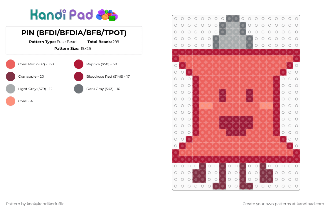 PIN (BFDI/BFDIA/BFB/TPOT) Fuse Bead Pattern - Kandi Pad | Kandi ...