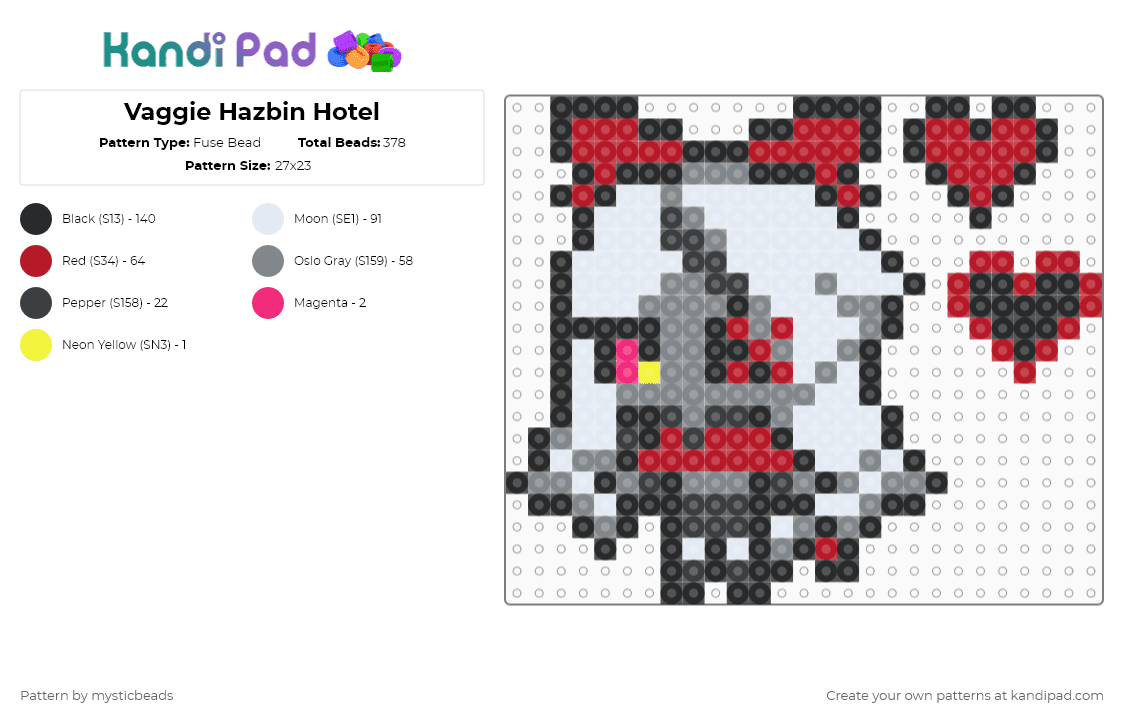 Vaggie Hazbin Hotel Fuse Bead Pattern - Kandi Pad | Kandi Patterns ...