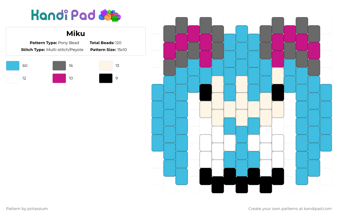 Miku Pony Bead Pattern - Kandi Pad | Kandi Patterns, Fuse Bead Patterns ...