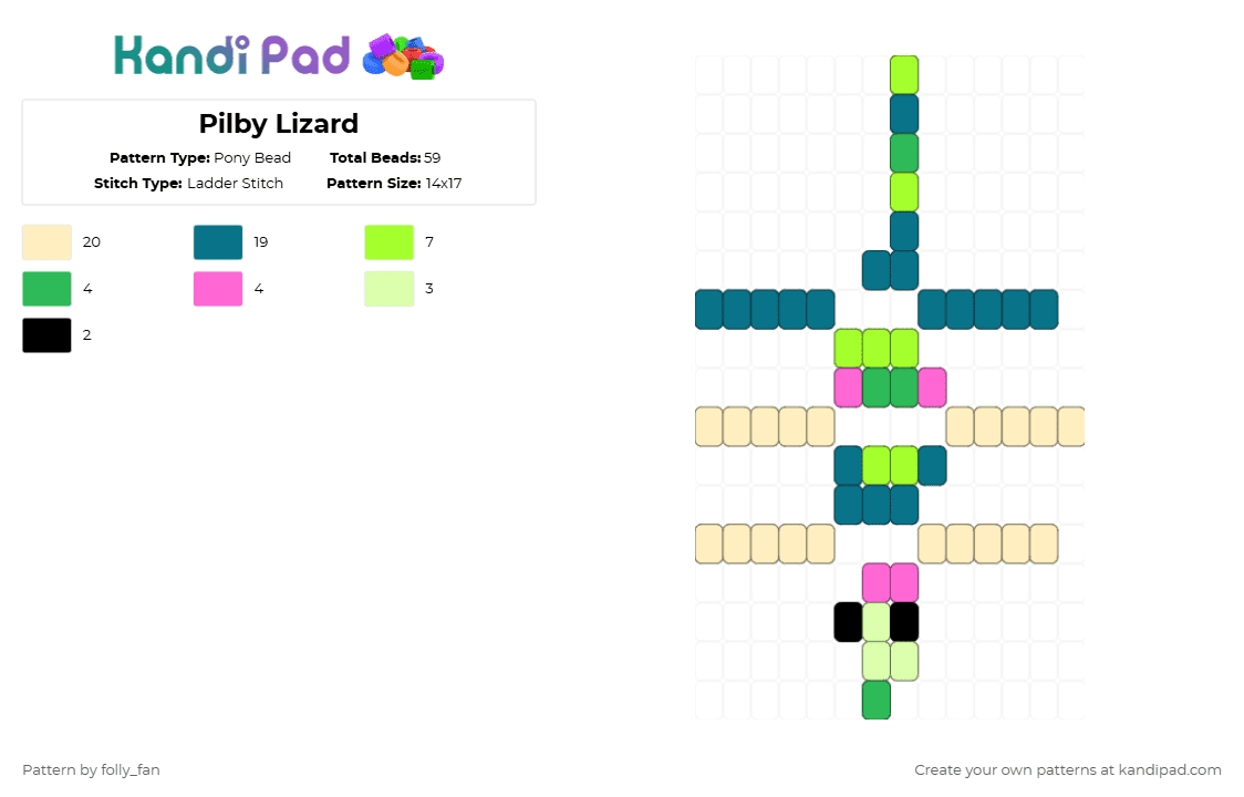 Pilby Lizard Pony Bead Pattern - Kandi Pad | Kandi Patterns, Fuse Bead ...