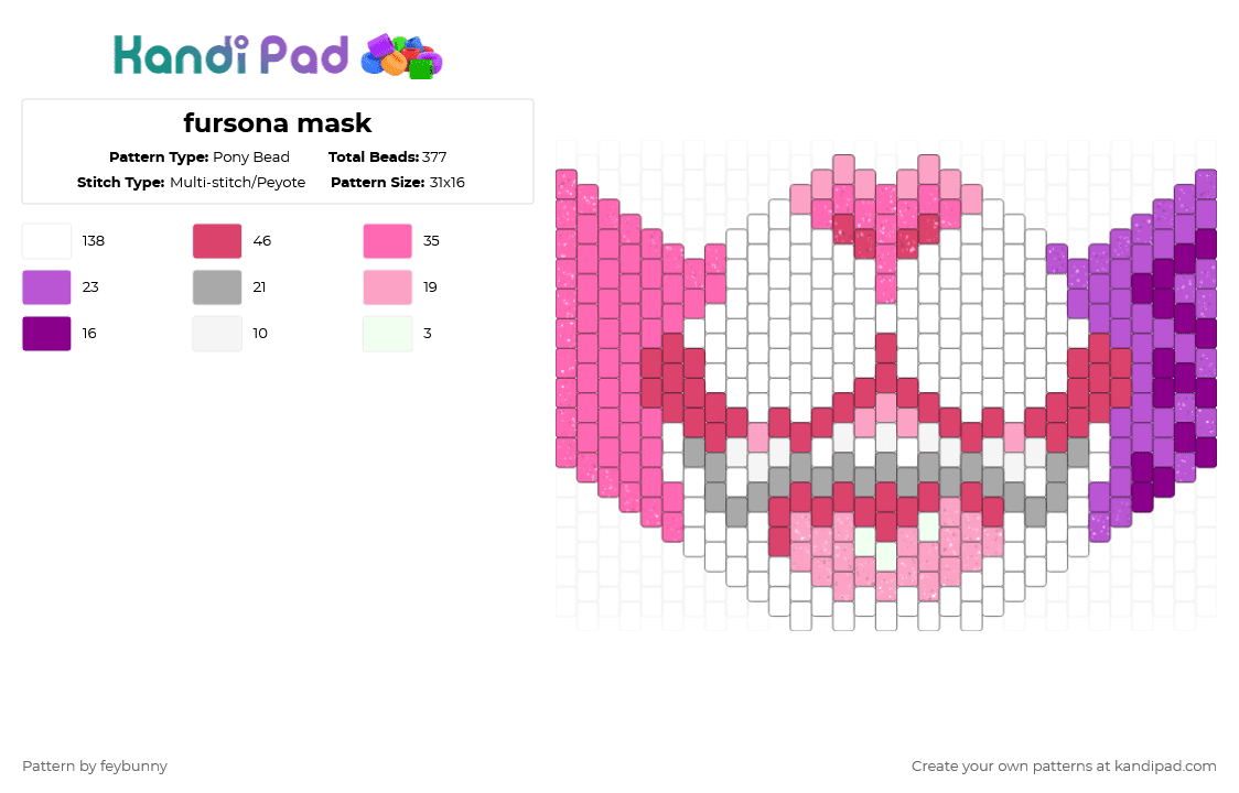 Fursona mask Pony Bead Pattern - Kandi Pad | Kandi Patterns, Fuse Bead ...