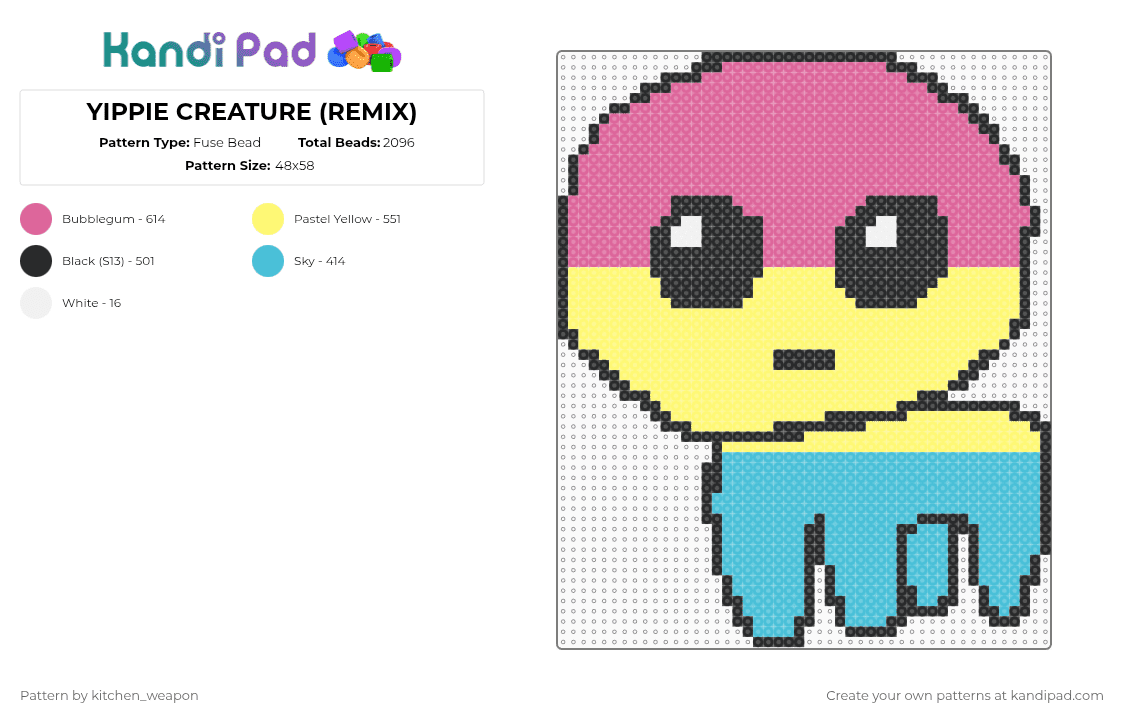 YIPPIE CREATURE (REMIX) Fuse Bead Pattern - Kandi Pad | Kandi Patterns ...