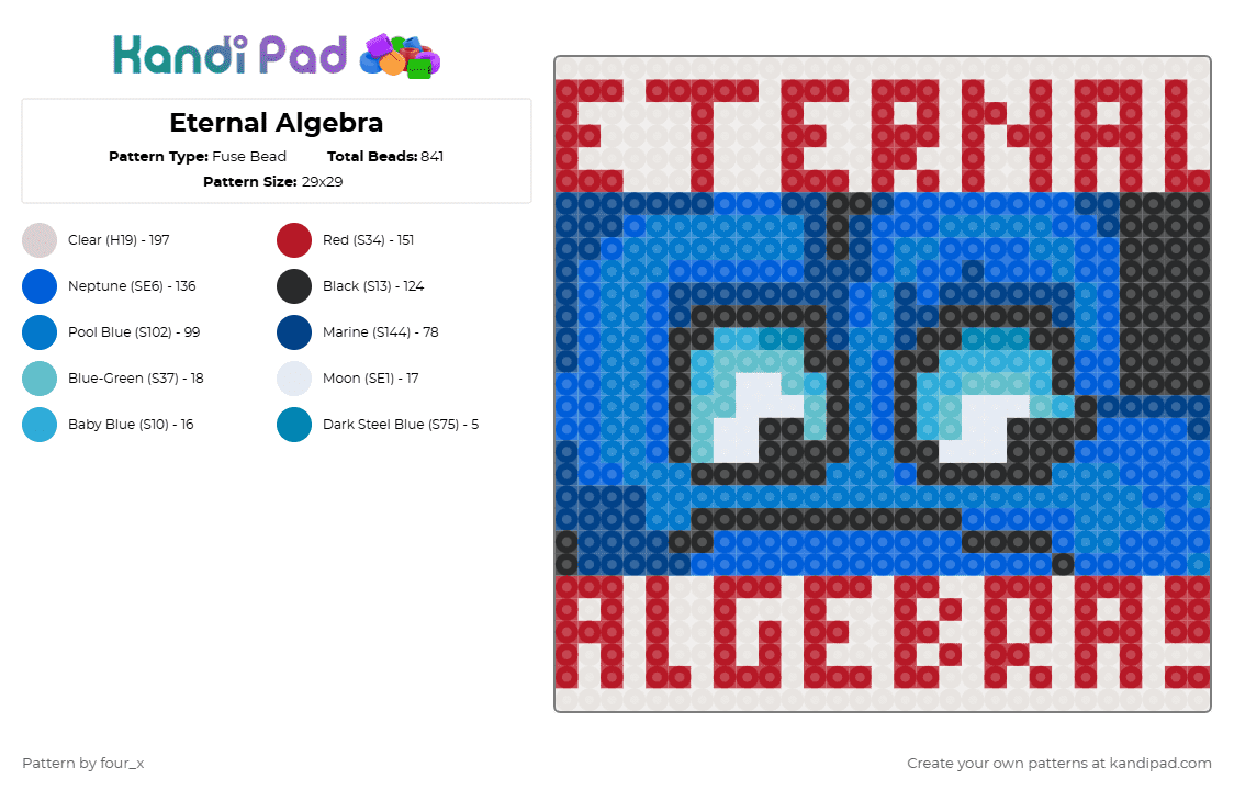 Eternal Algebra Fuse Bead Pattern - Kandi Pad | Kandi Patterns, Fuse ...