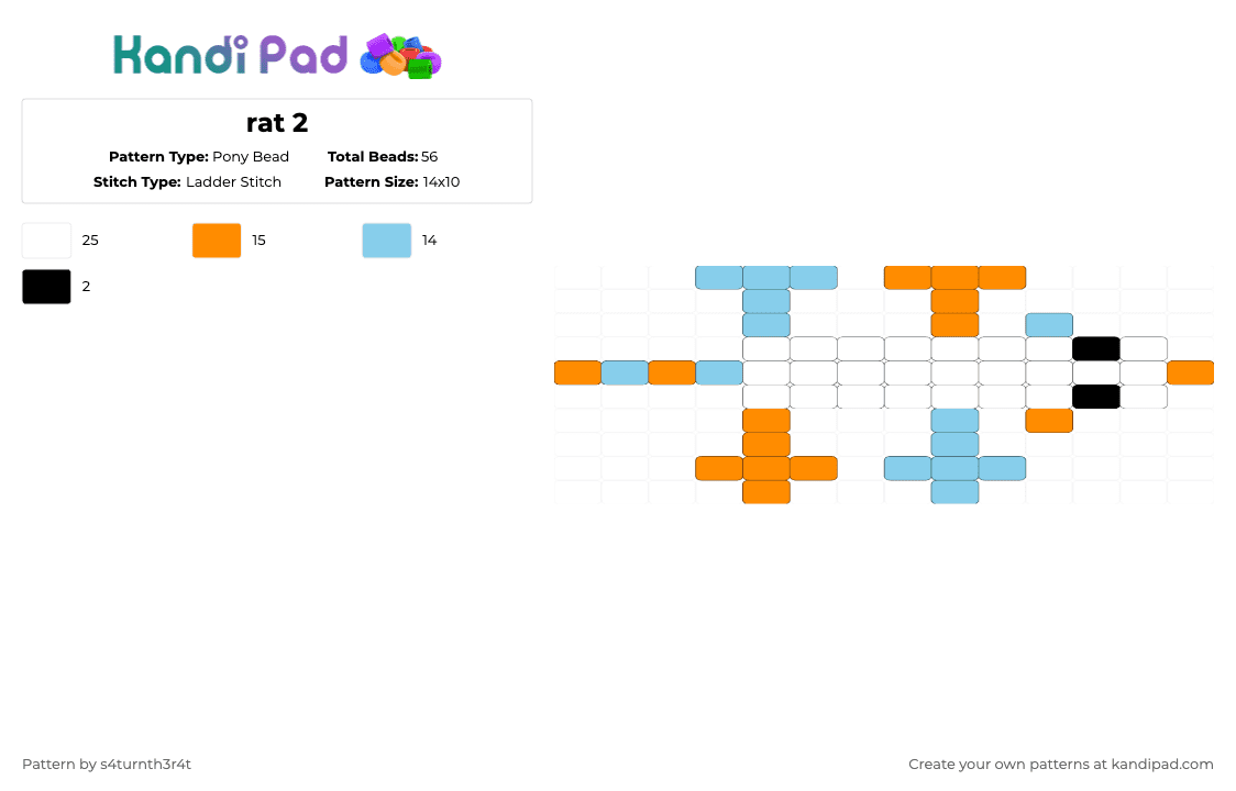 Rat 2 Pony Bead Pattern - Kandi Pad | Kandi Patterns, Fuse Bead ...