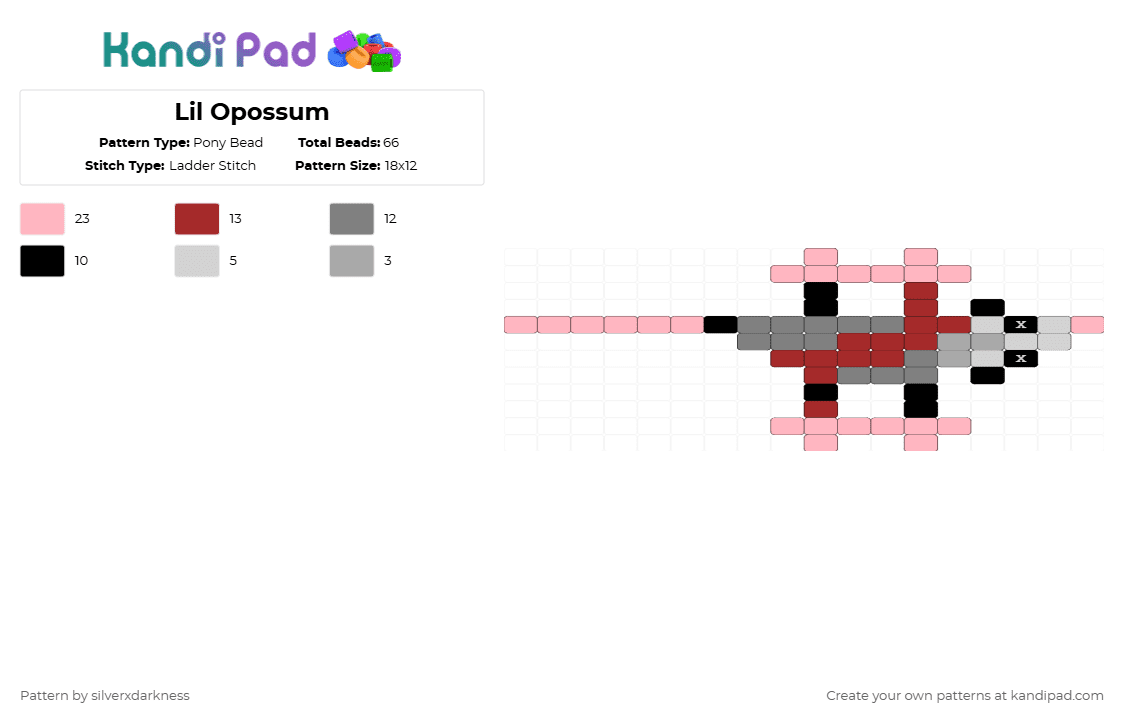 Lil Opossum Pony Bead Pattern - Kandi Pad | Kandi Patterns, Fuse Bead ...