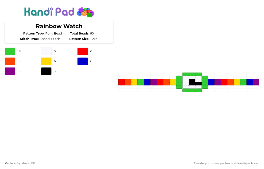 Rainbow Watch Pony Bead Pattern - Kandi Pad | Kandi Patterns, Fuse Bead ...
