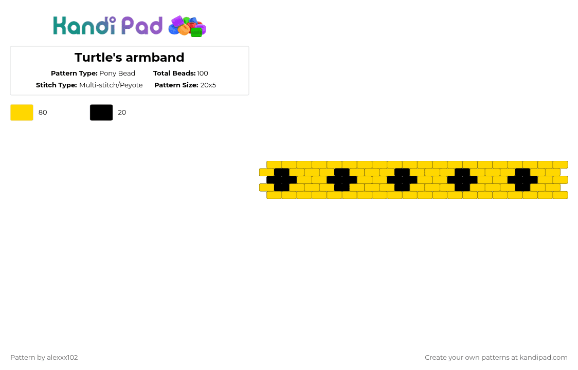 Turtle's armband Pony Bead Pattern - Kandi Pad | Kandi Patterns, Fuse ...