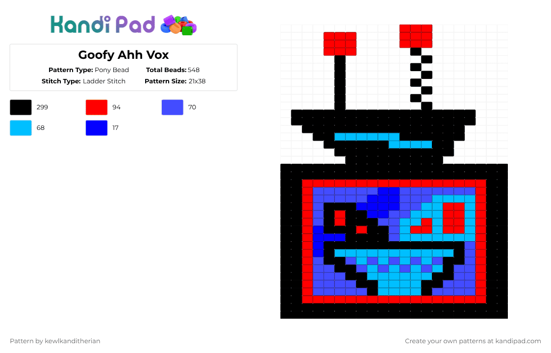 Goofy Ahh Vox Pony Bead Pattern - Kandi Pad | Kandi Patterns, Fuse Bead ...