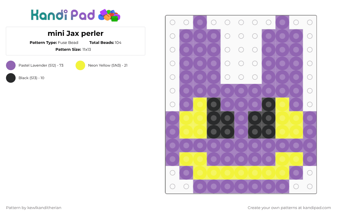Mini Jax perler Fuse Bead Pattern - Kandi Pad | Kandi Patterns, Fuse ...