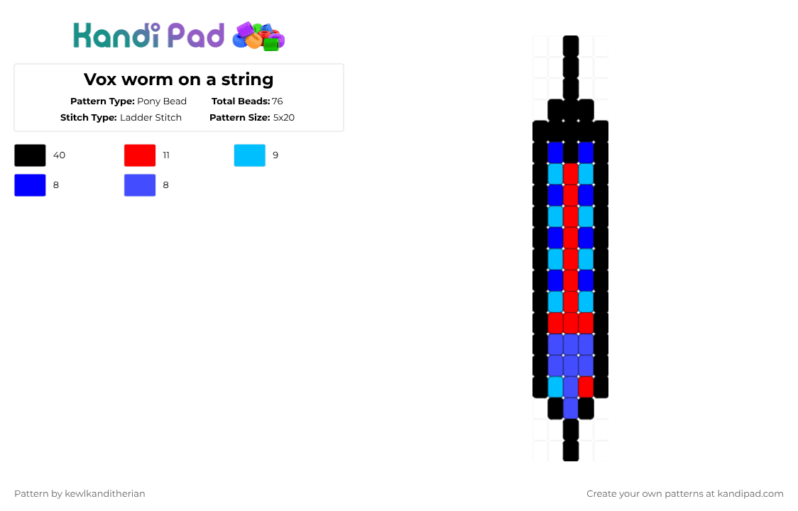 Vox worm on a string Pony Bead Pattern - Kandi Pad | Kandi Patterns ...
