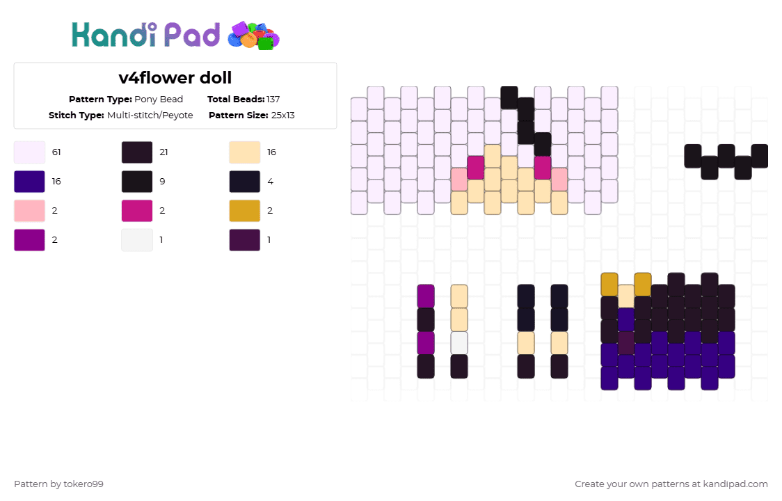 V4flower doll Pony Bead Pattern - Kandi Pad | Kandi Patterns, Fuse Bead ...