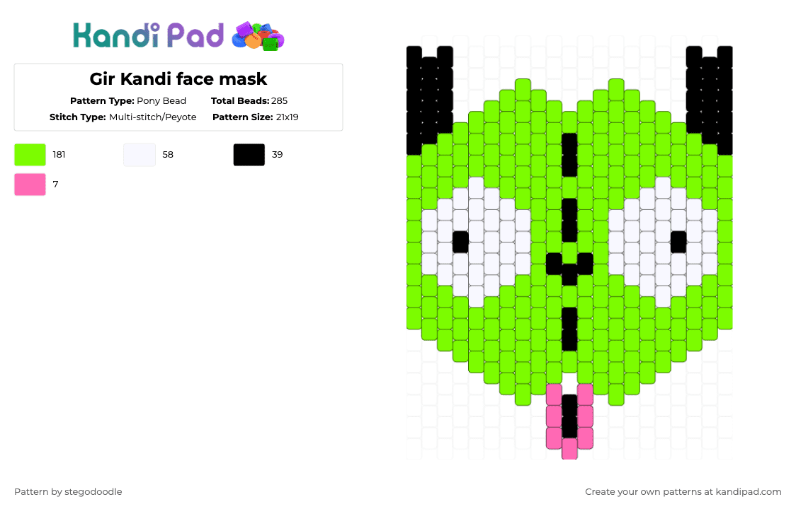 Gir Kandi face mask Pony Bead Pattern - Kandi Pad | Kandi Patterns ...