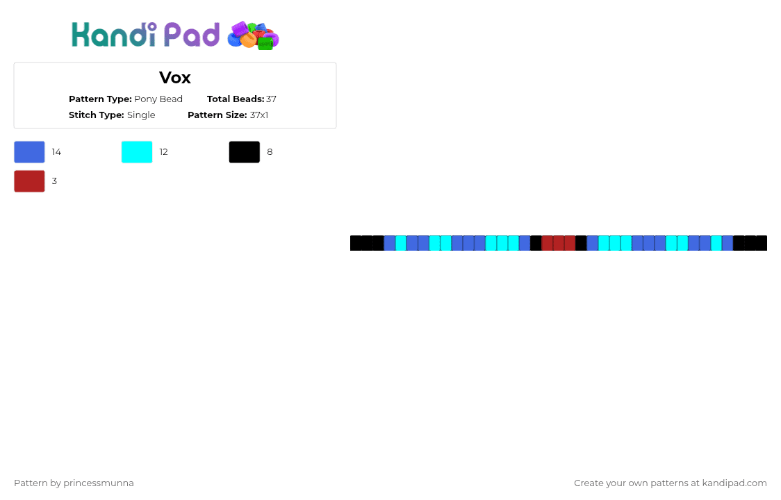 Vox Pony Bead Pattern - Kandi Pad | Kandi Patterns, Fuse Bead Patterns ...