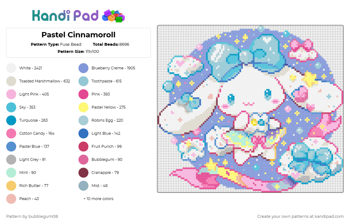 Pastel Cinnamoroll Fuse Bead Pattern - Kandi Pad | Kandi Patterns, Fuse ...