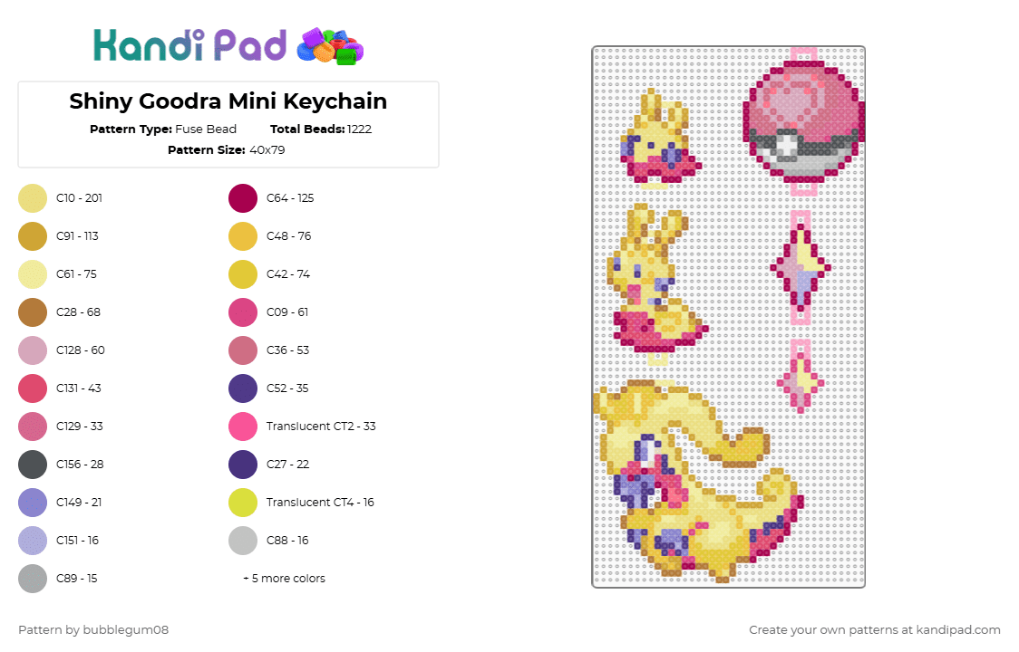 Shiny Goodra Mini Keychain Fuse Bead Pattern - Kandi Pad | Kandi ...