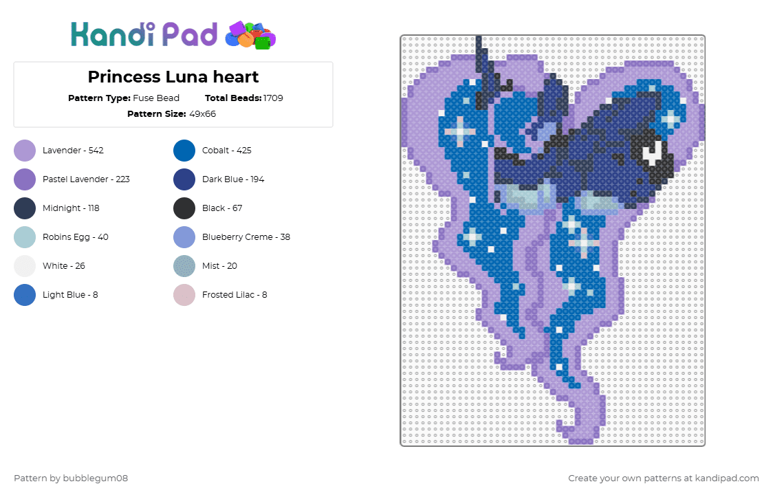 Princess Luna heart Fuse Bead Pattern - Kandi Pad | Kandi Patterns ...
