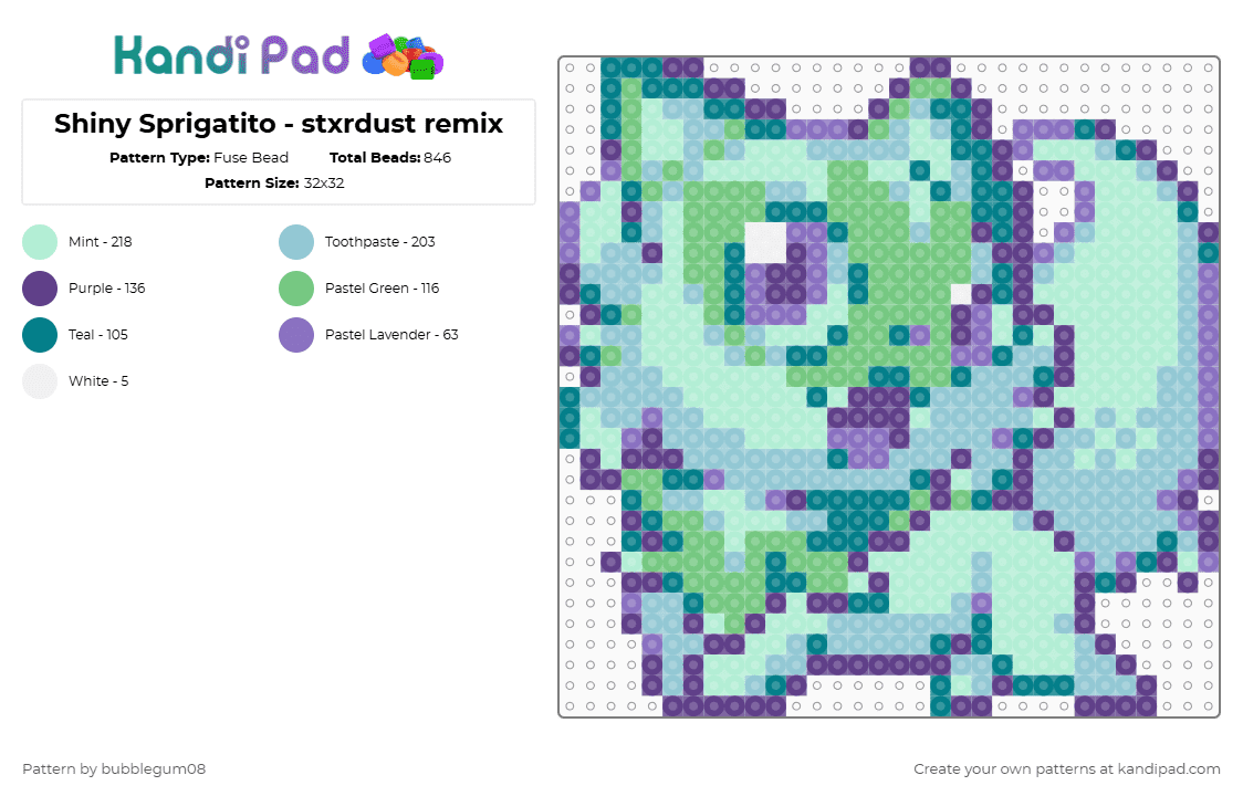 Shiny Sprigatito - stxrdust remix Fuse Bead Pattern - Kandi Pad | Kandi ...
