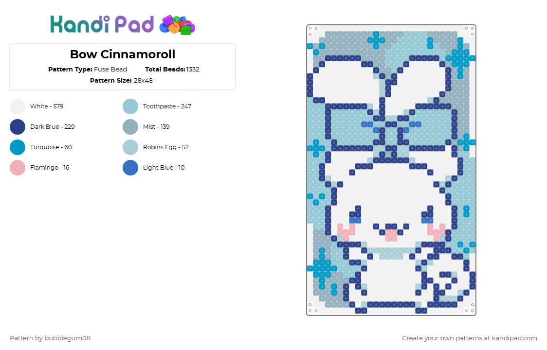 Bow Cinnamoroll Fuse Bead Pattern - Kandi Pad | Kandi Patterns, Fuse ...