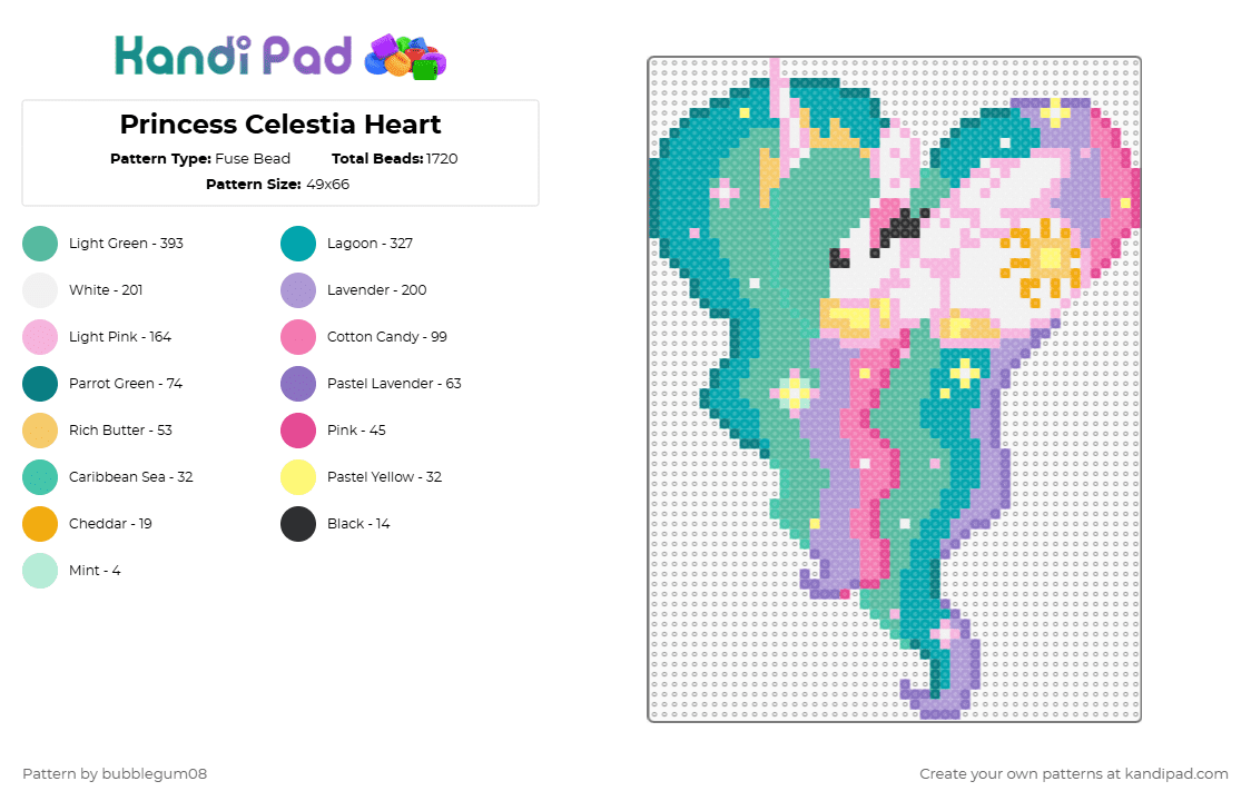 Princess Celestia Heart Fuse Bead Pattern - Kandi Pad | Kandi Patterns ...