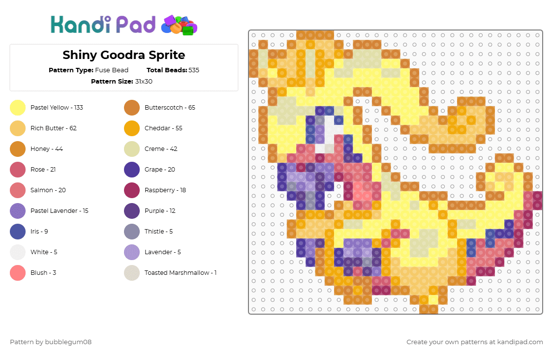 Shiny Goodra Sprite Fuse Bead Pattern - Kandi Pad | Kandi Patterns ...