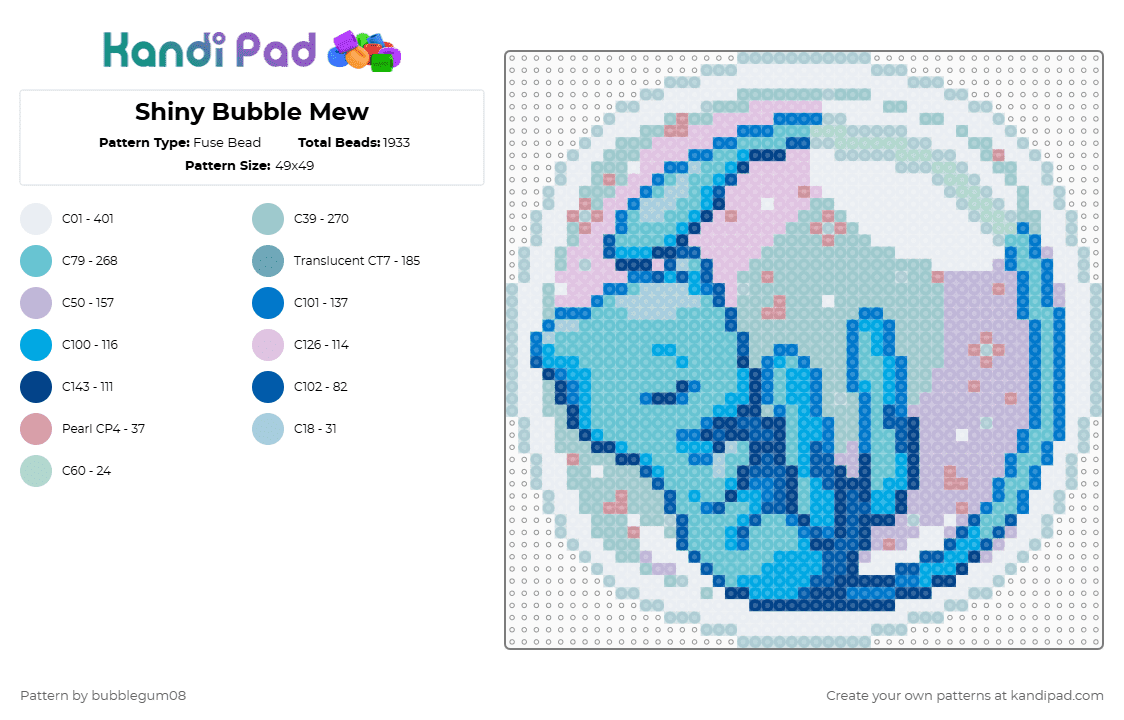 Shiny Bubble Mew Fuse Bead Pattern - Kandi Pad | Kandi Patterns, Fuse ...